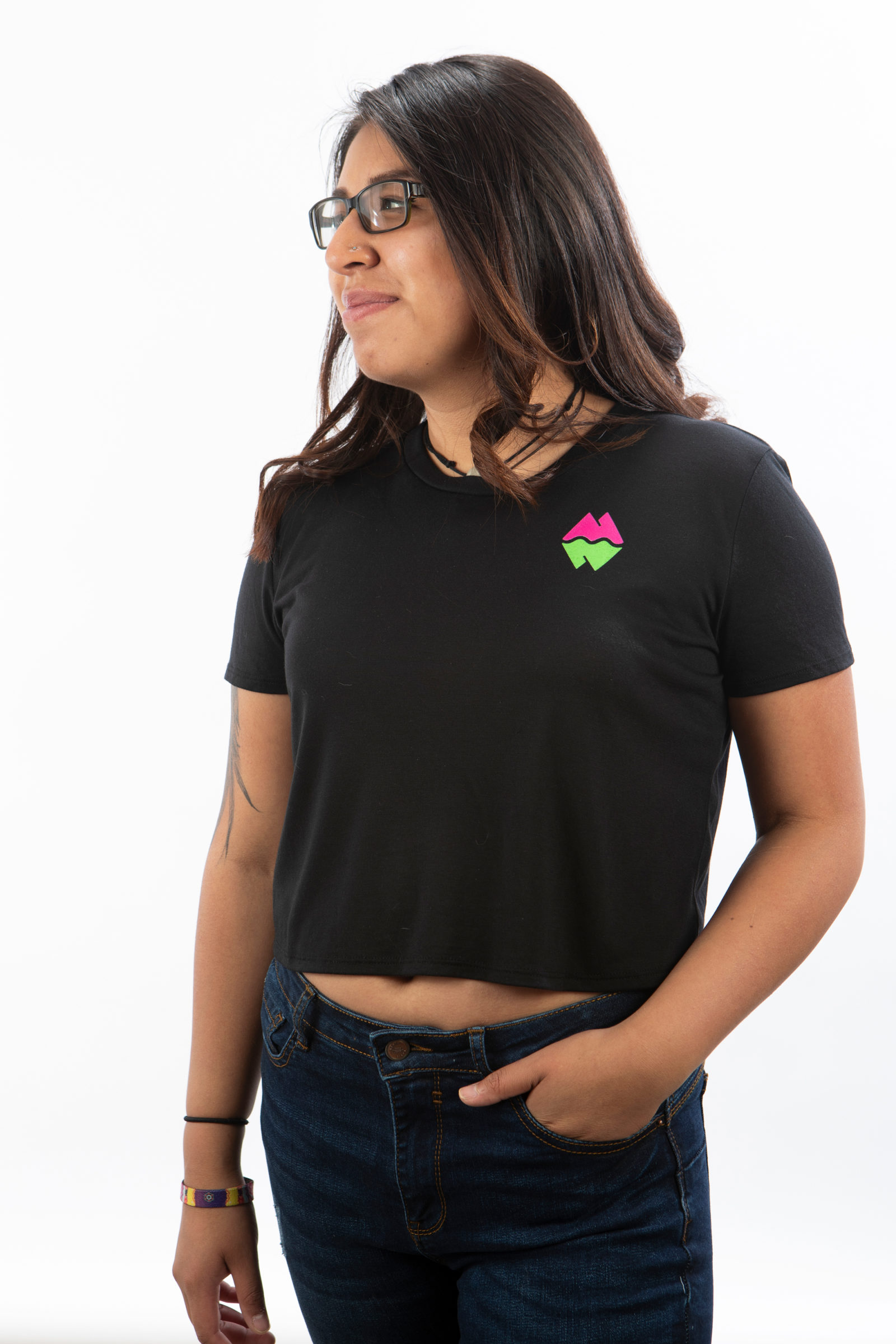 Meow Wolf Color Logo Black Crop Top | Meow Wolf Shop